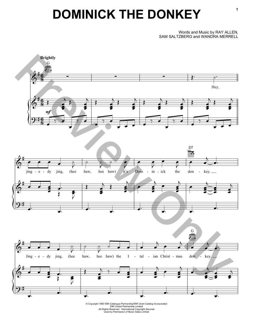 Dominick, The Donkey P/V/G Sheet Music | J.W. Pepper