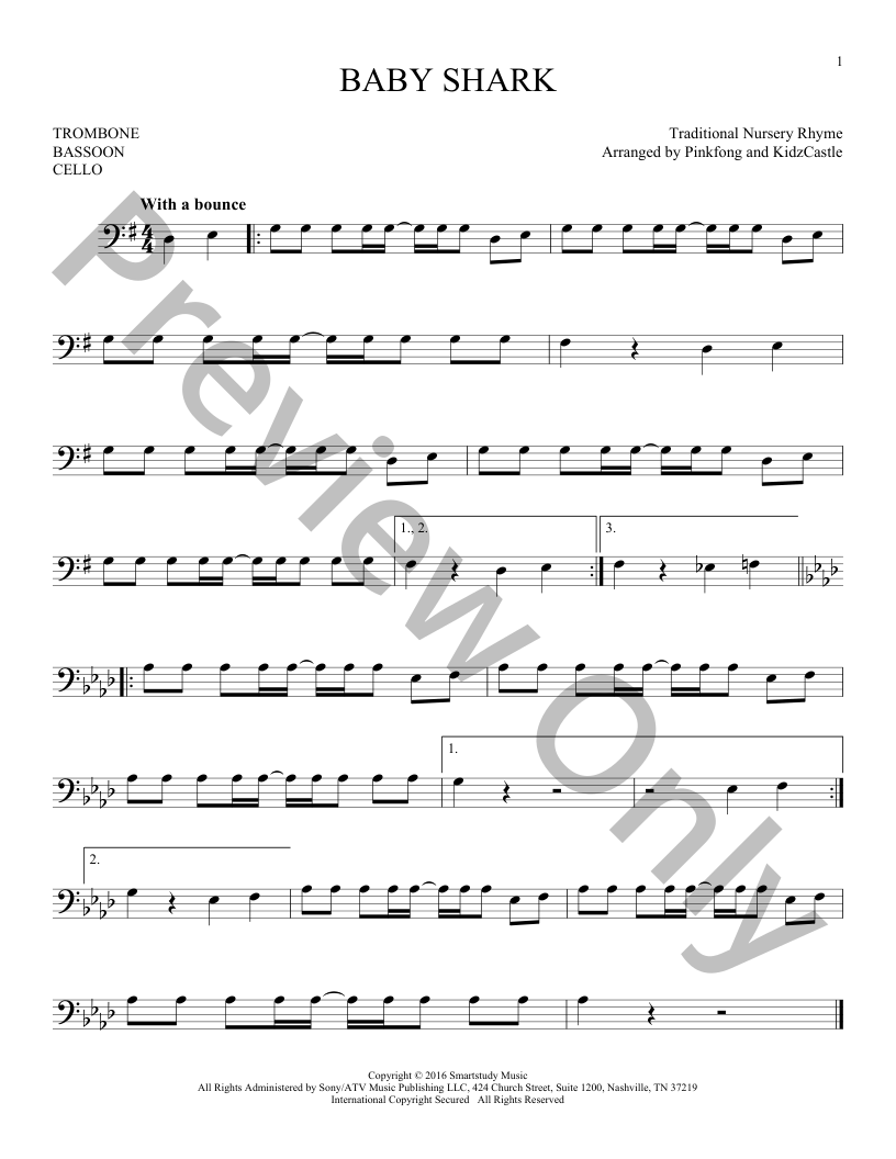 Baby Shark Bass Clef EPRINT Sheet Music | J.W. Pepper