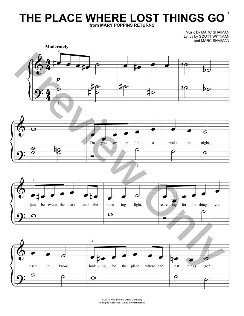 The Place Where Lost Things Go Big Note Piano Sheet Music | J.W. Pepper