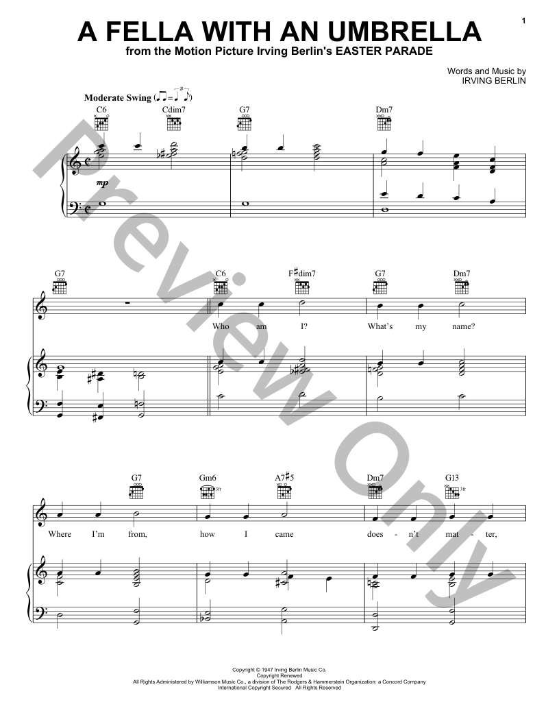 A Fella With An Umbrella P/V/G Sheet Music | J.W. Pepper