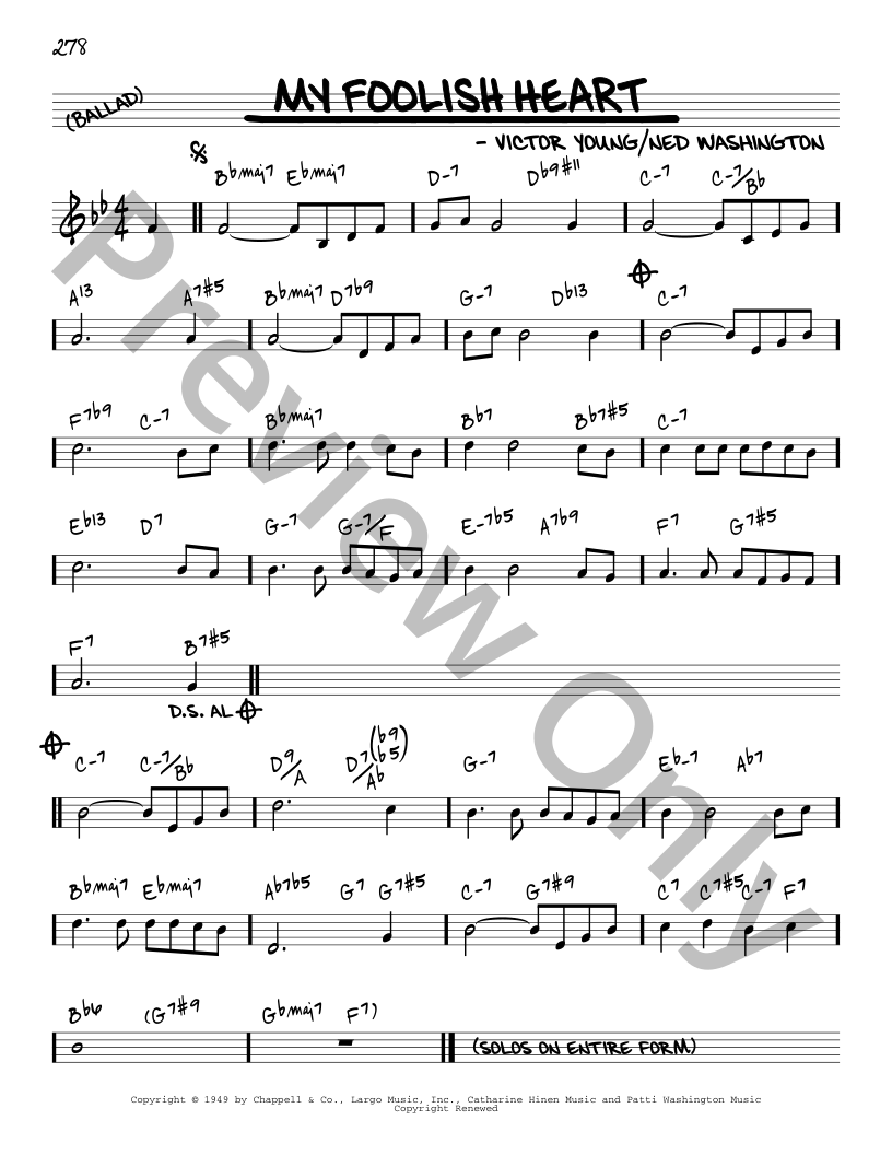 My Foolish Heart (Reharmonized Version) P/V/G Sheet Music | J.W. Pepper