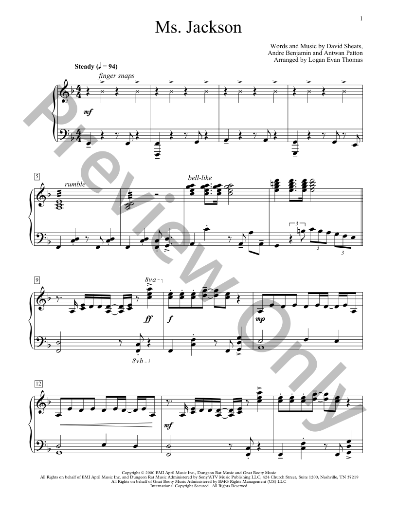 Ms. Jackson Piano Sheet Music | J.W. Pepper