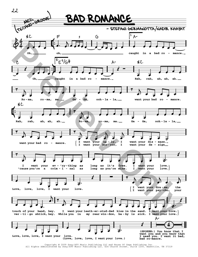 Bad Romance P/V/G Sheet Music | J.W. Pepper
