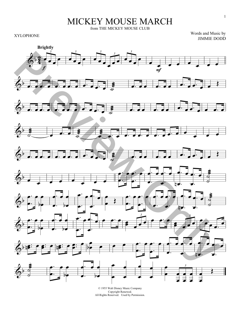 Mickey Mouse March Xylophone Solo EPRINT Sheet Music | J.W. Pepper