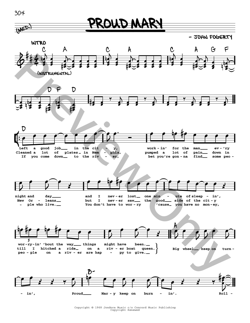 Proud Mary P/V/G Sheet Music | J.W. Pepper