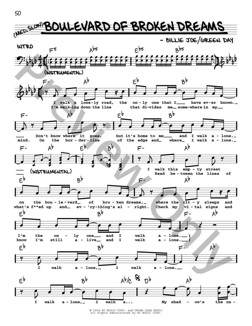 Boulevard Of Broken Dreams P/V/G Sheet Music | J.W. Pepper