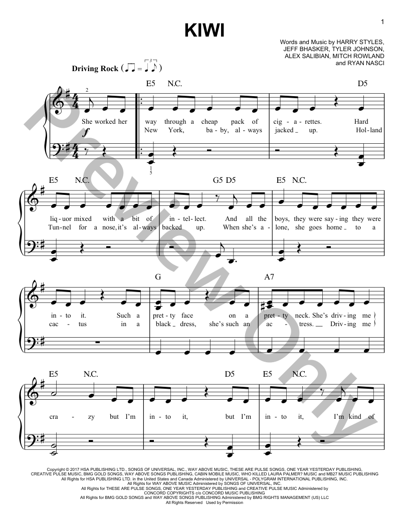 Kiwi Easy Piano Sheet Music | J.W. Pepper
