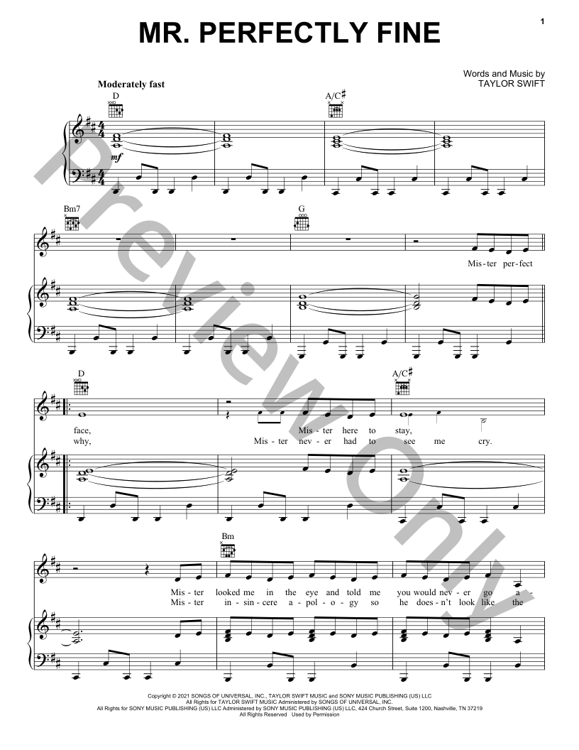 Mister Perfectly Fine (Taylor's Version) (From The Vault) | J.W. Pepper