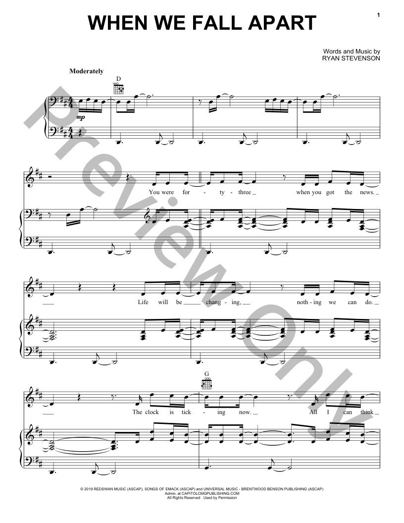 When We Fall Apart P/V/G Sheet Music | J.W. Pepper