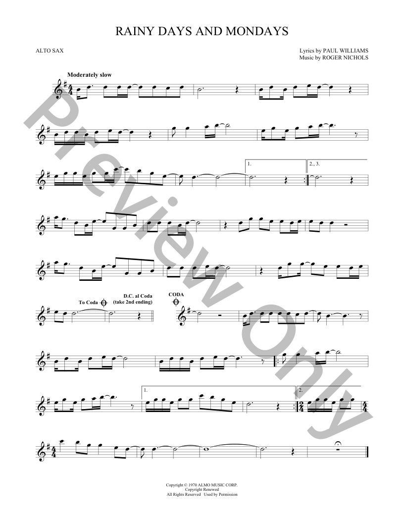 Rainy Days And Mondays Sheet Music | J.W. Pepper