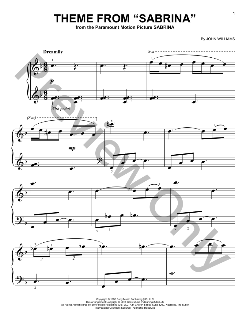 Theme from Sabrina Easy Piano Sheet Music | J.W. Pepper