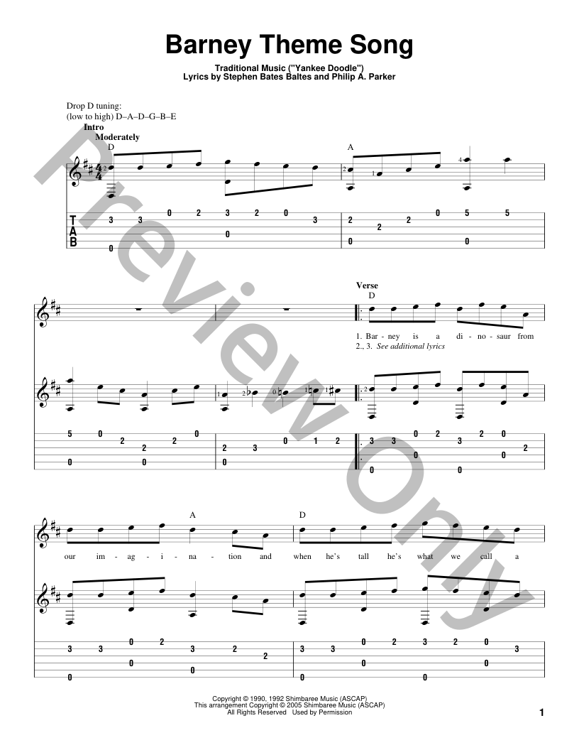 Barney Theme Song Guitar/Fretted Sheet Music | J.W. Pepper