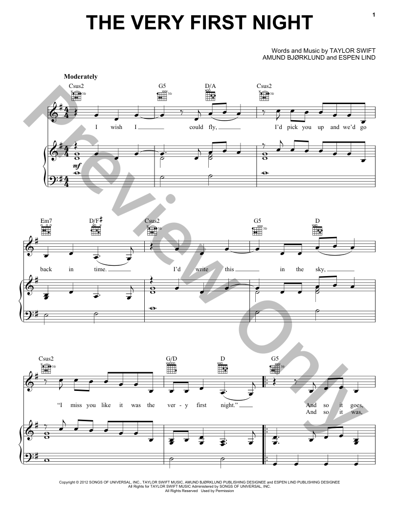 The Very First Night (Taylor's Version) P/V/G Sheet Music | J.W. Pepper