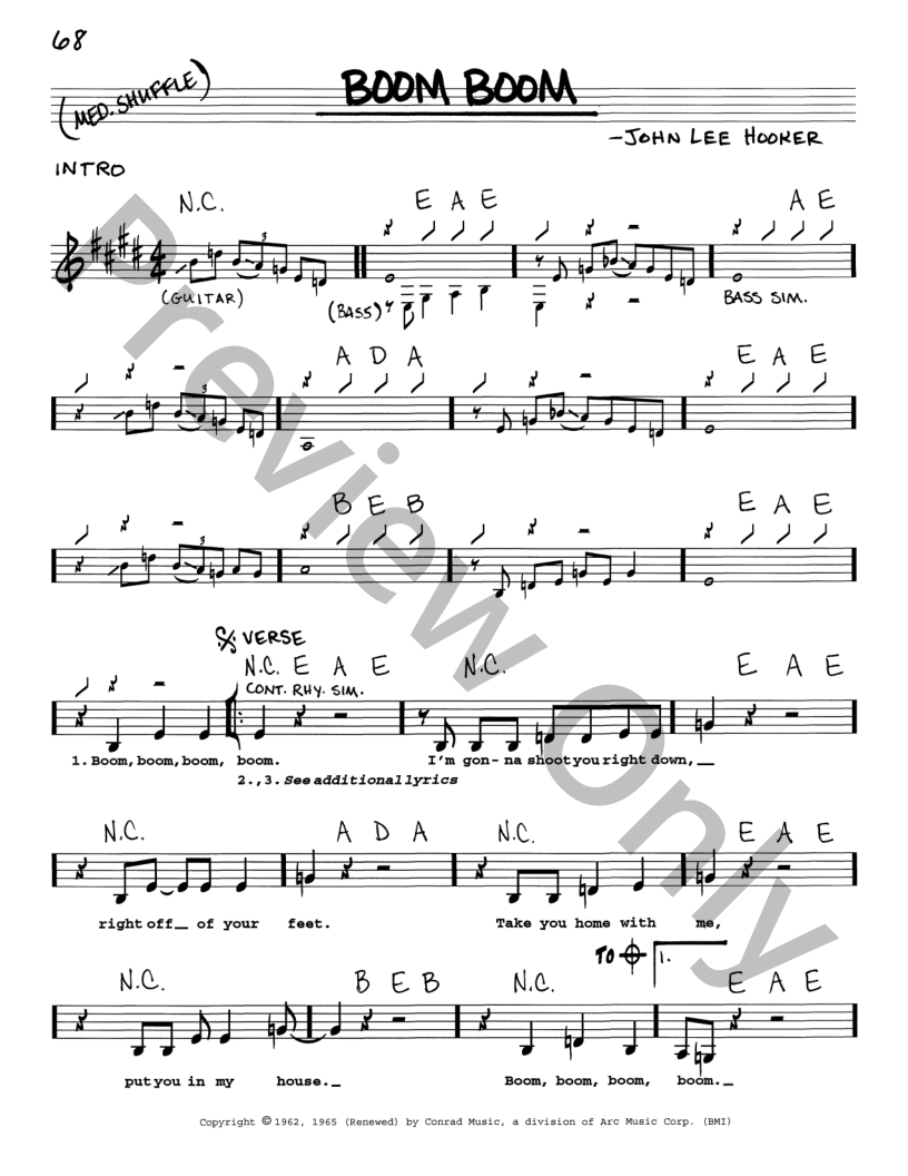 Boom Boom P/V/G Sheet Music | J.W. Pepper