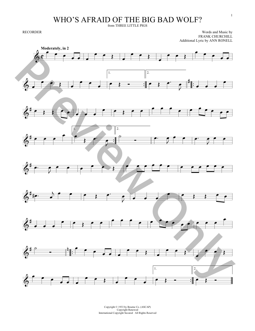 Who's Afraid Of The Big Bad Wolf? Sheet Music | J.W. Pepper