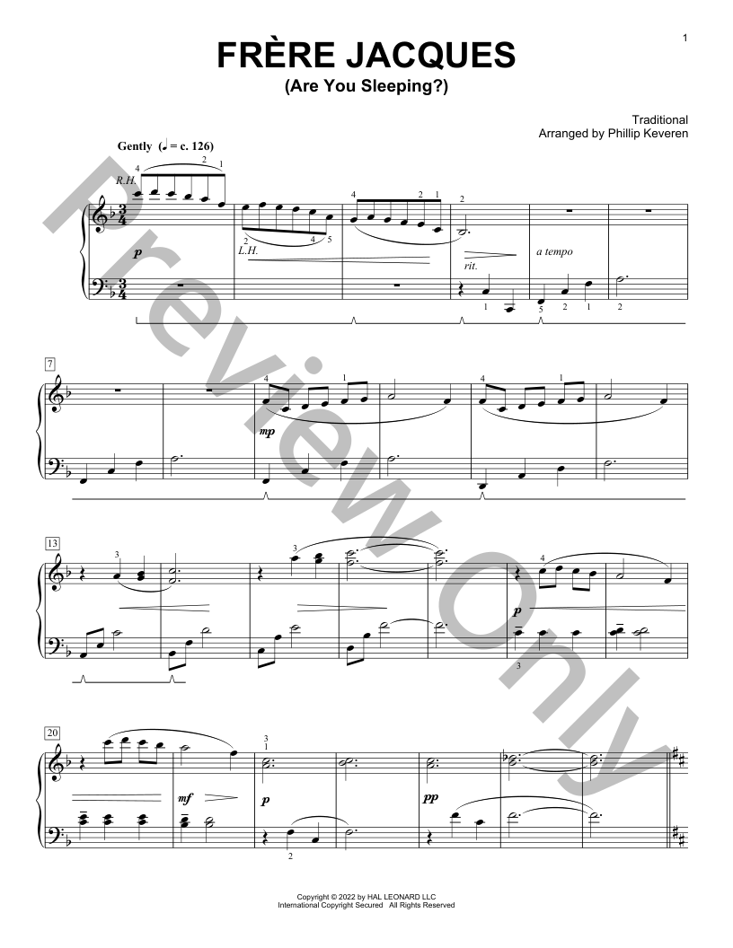 Frere Jacques (Are You Sleeping?) Piano Sheet Music | J.W. Pepper
