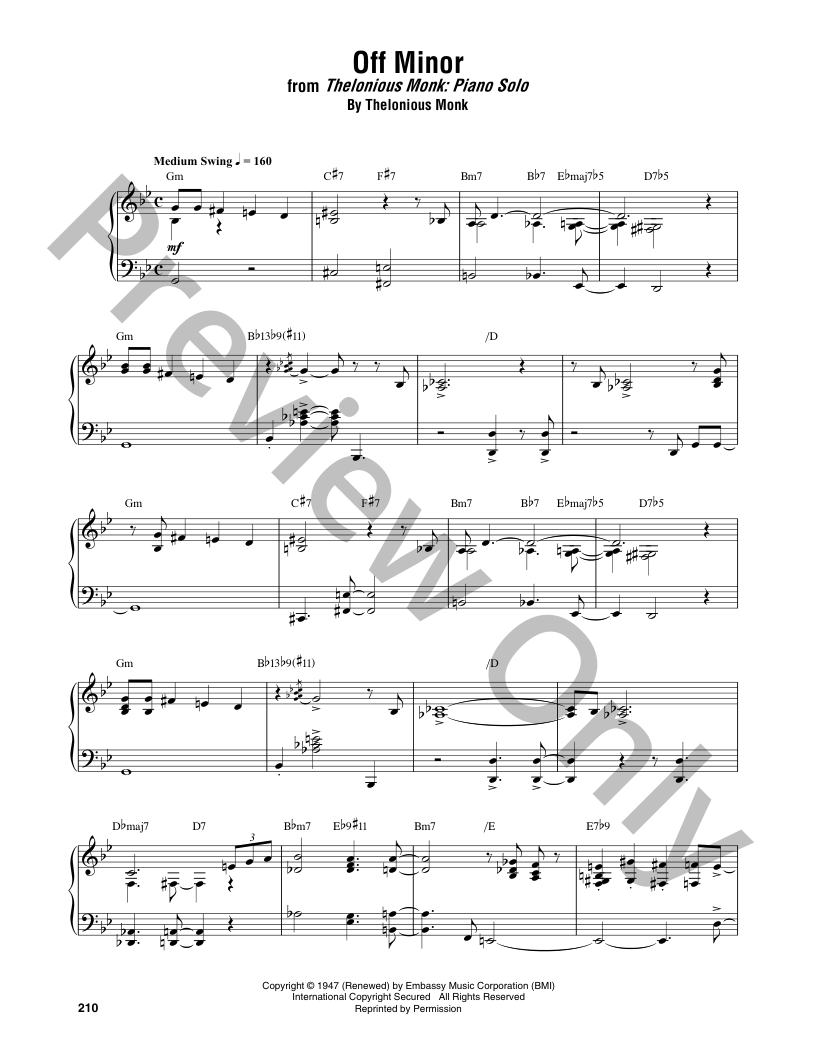 Off Minor Piano Sheet Music | J.W. Pepper