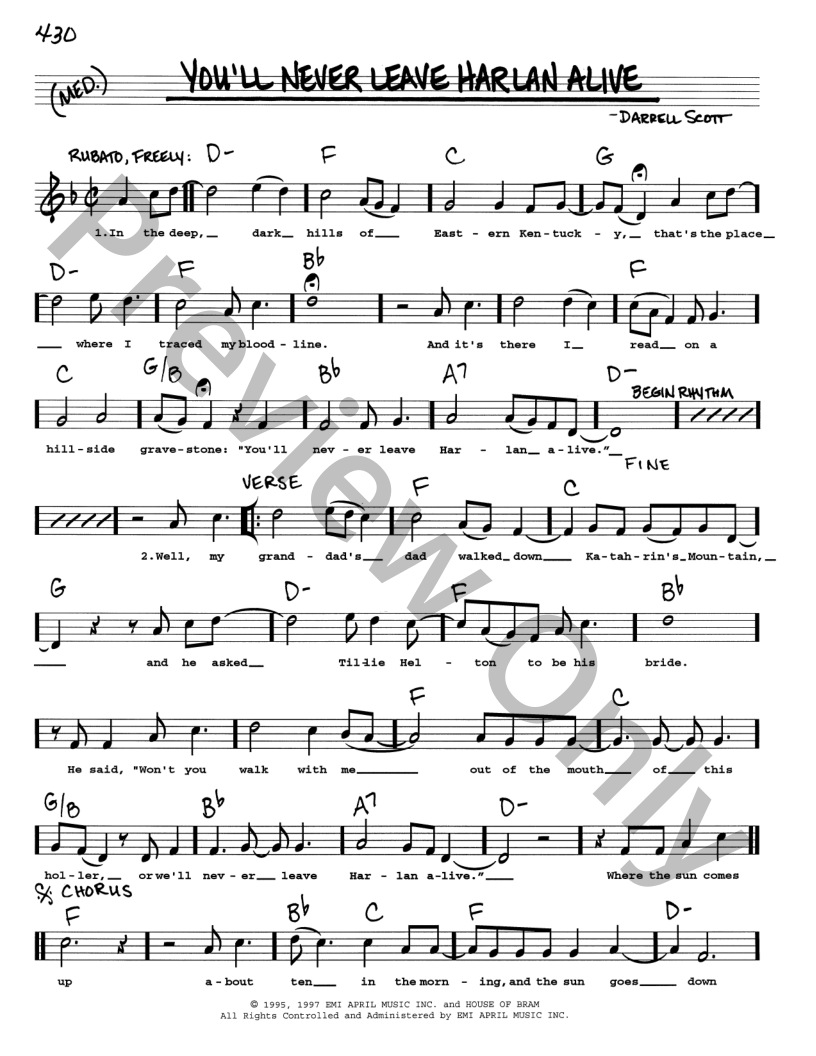 You'll Never Leave Harlan Alive P/V/G Sheet Music | J.W. Pepper