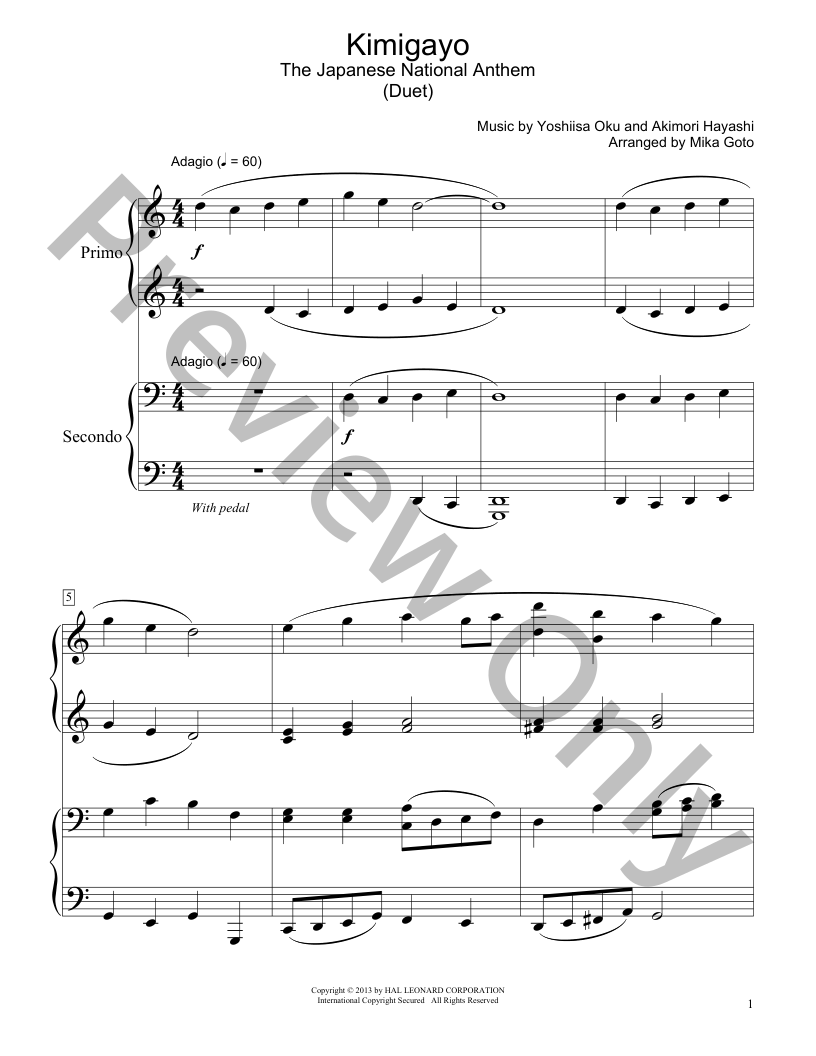Kimigayo (Japanese National Anthem) Piano Sheet Music | J.W. Pepper