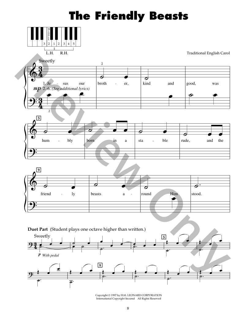 The Friendly Beasts Five Finger Piano Sheet Music | J.W. Pepper