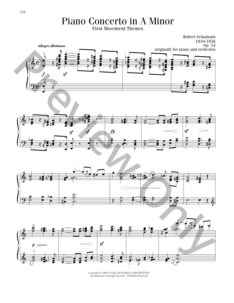 Piano Concerto in A Minor, First Movement Themes Piano Sheet Music | J ...