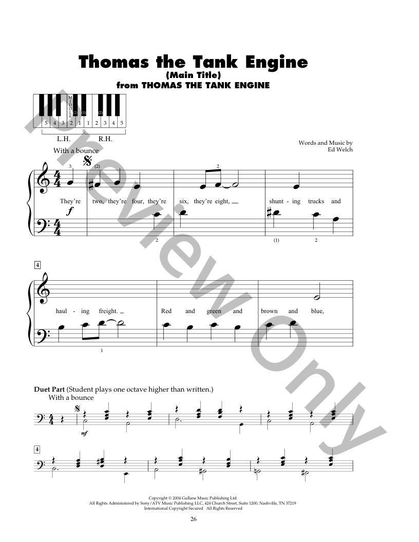 Thomas The Tank Engine (Main Title) Five Finger Piano Sheet Music | J.W ...