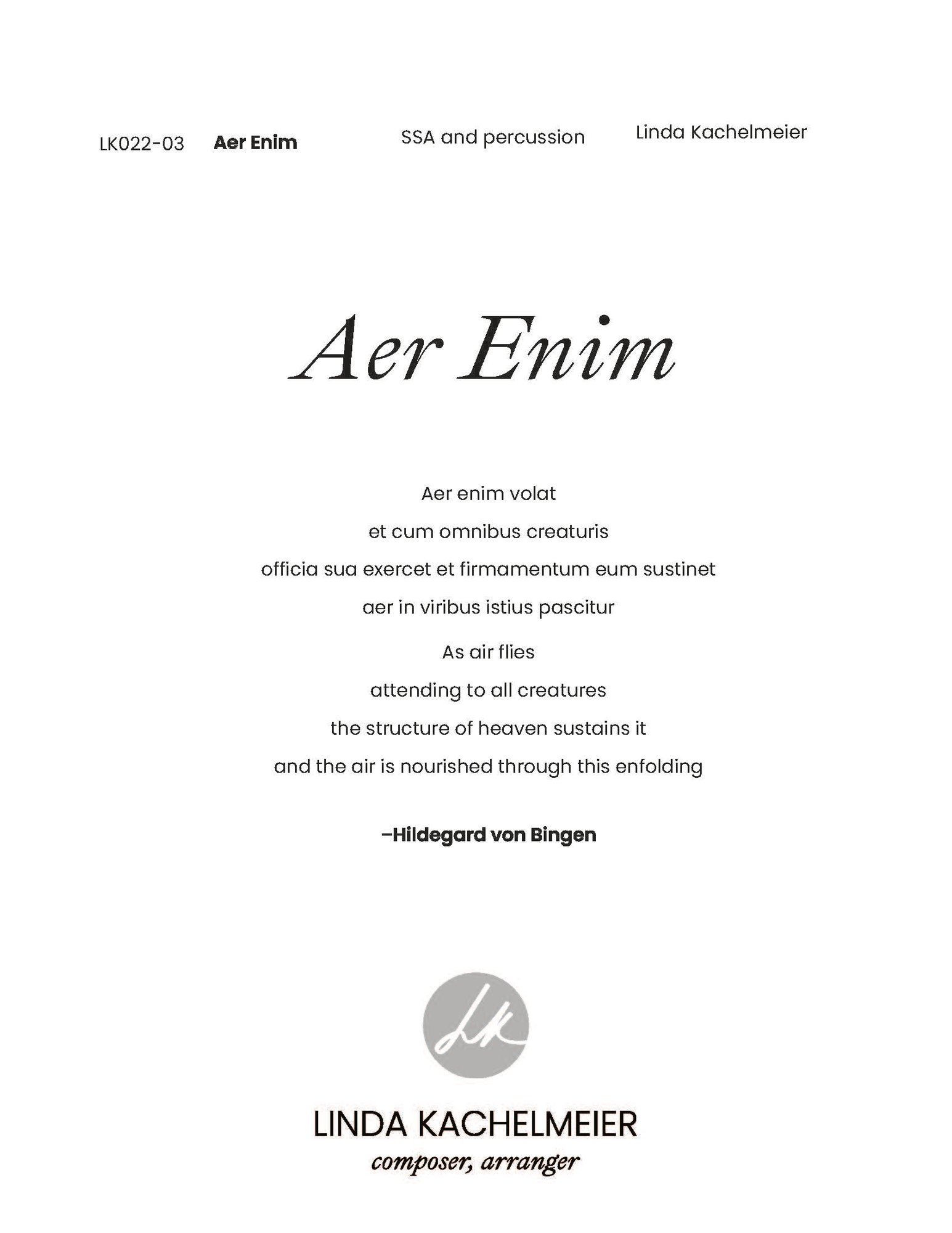 Aer Enim Choral Sheet Music | J.W. Pepper