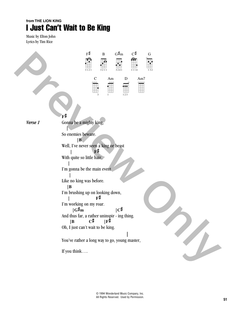 I Just Can't Wait To Be King Guitar/Fretted Sheet Music | J.W. Pepper