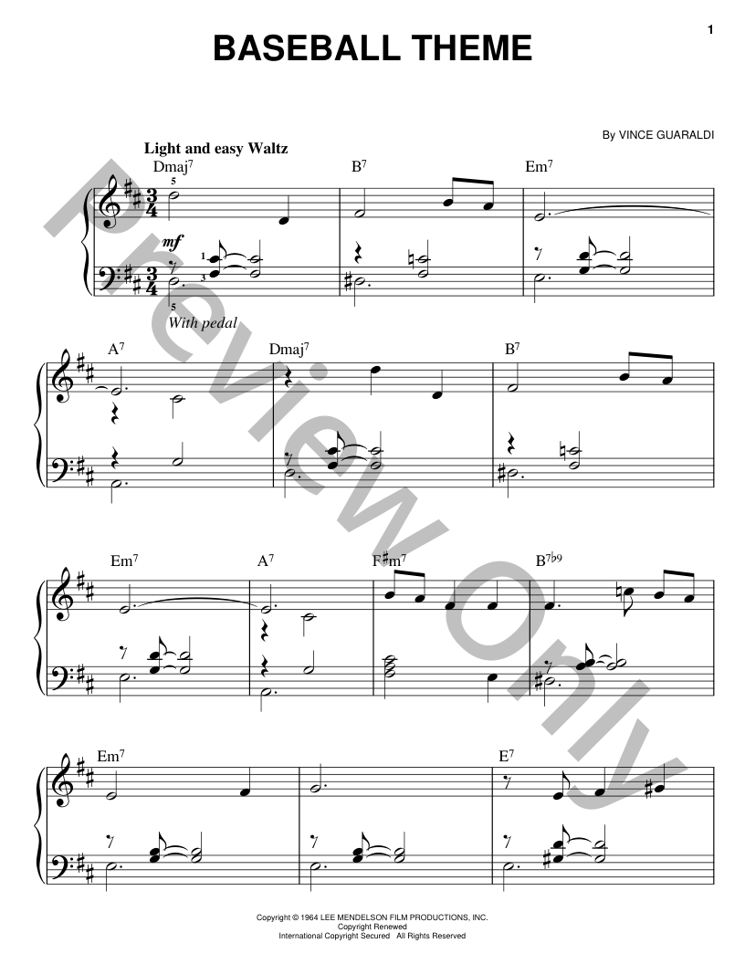 Baseball Theme Piano Sheet Music | J.W. Pepper