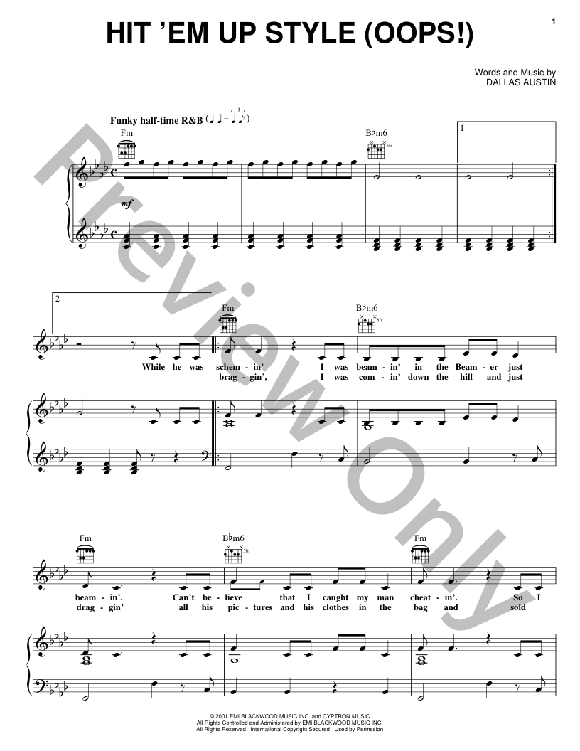 Hit 'em up Style (Oops!) P/V/G Sheet Music | J.W. Pepper