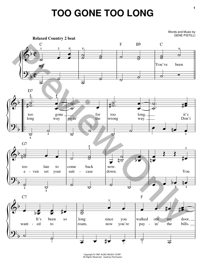 Too gone Too Long | J.W. Pepper