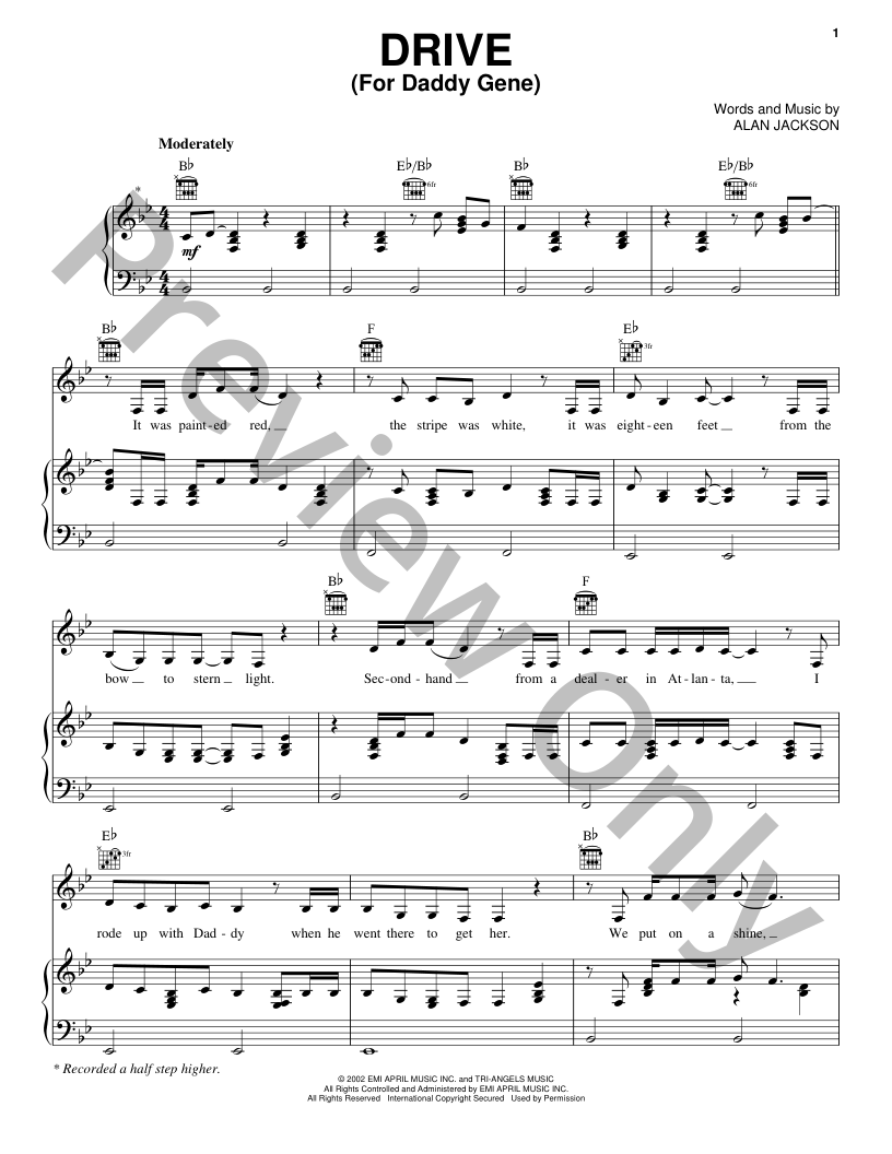 Drive (For Daddy Gene) P/V/G Sheet Music | J.W. Pepper