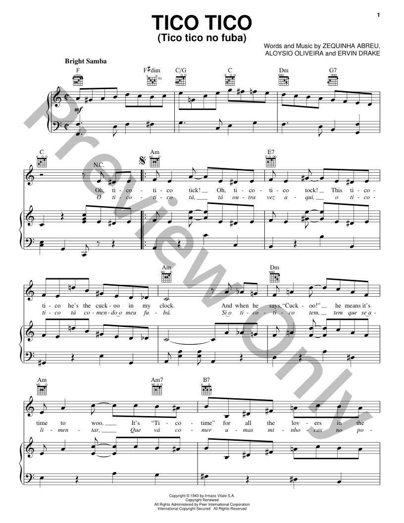 Tico Tico (Tico No Fuba) P/V/G Sheet Music | J.W. Pepper