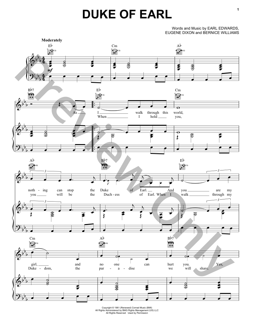Duke of Earl P/V/G Sheet Music | J.W. Pepper