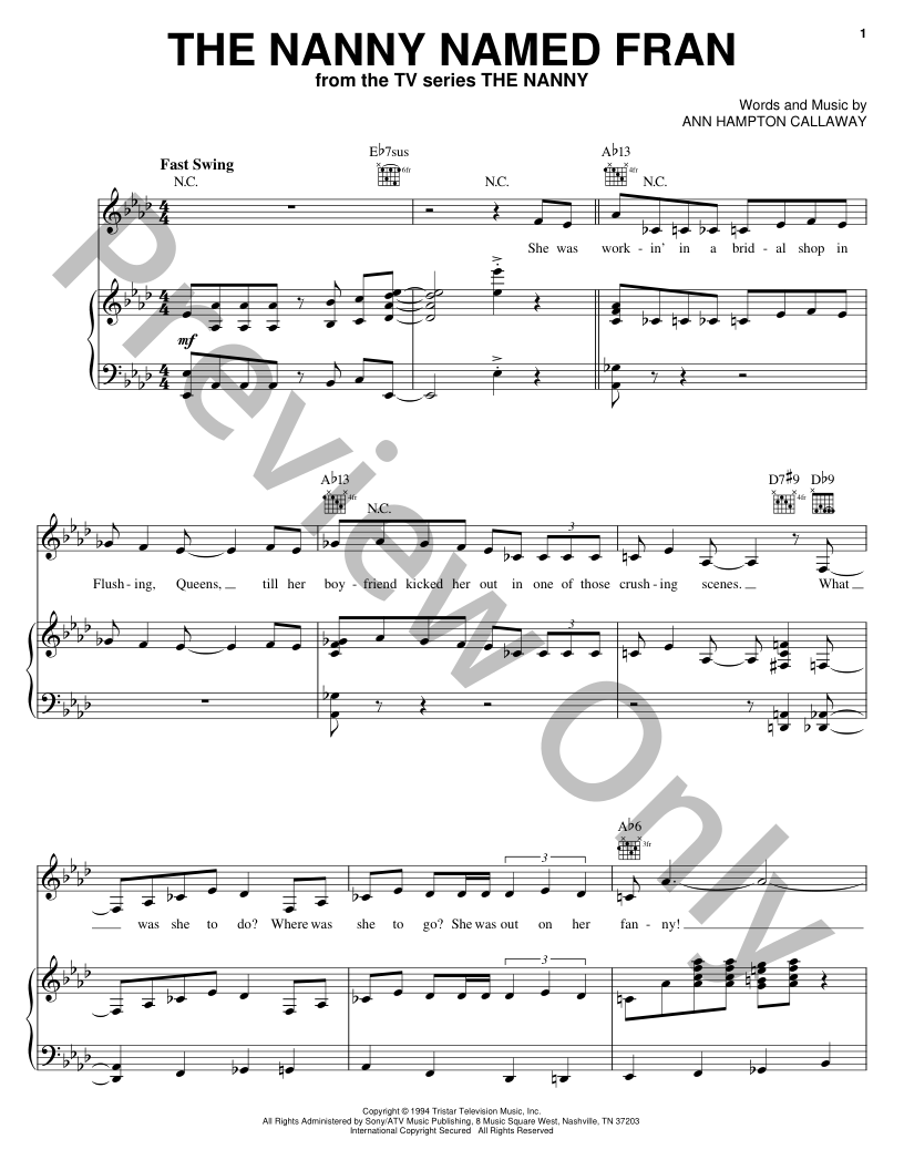 The Nanny Named Fran P/V/G Sheet Music | J.W. Pepper