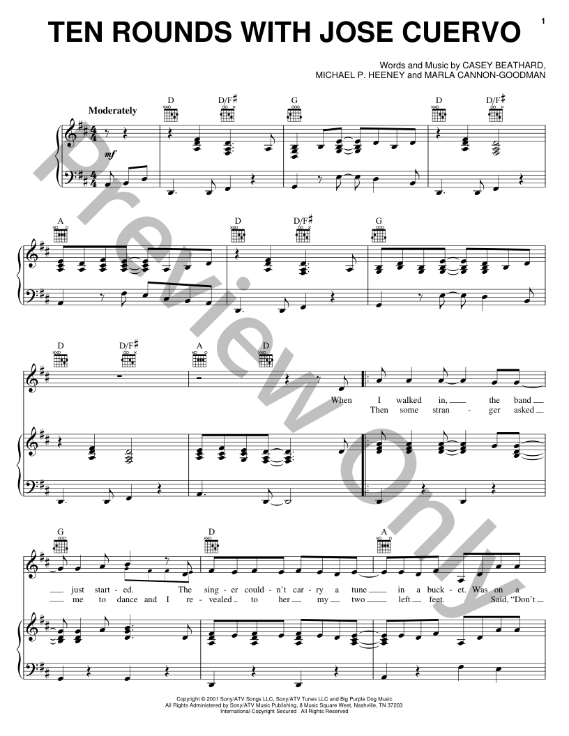 Ten Rounds with Jose Cuervo P/V/G Sheet Music | J.W. Pepper