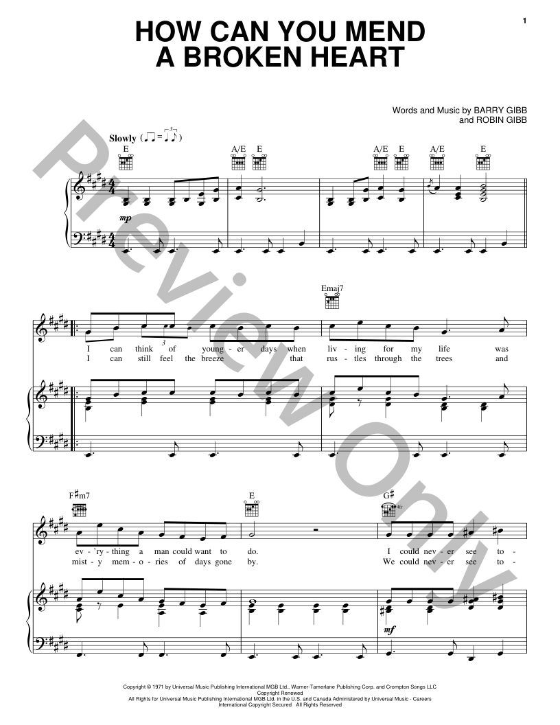 How Can You Mend a Broken Heart P/V/G Sheet Music | J.W. Pepper