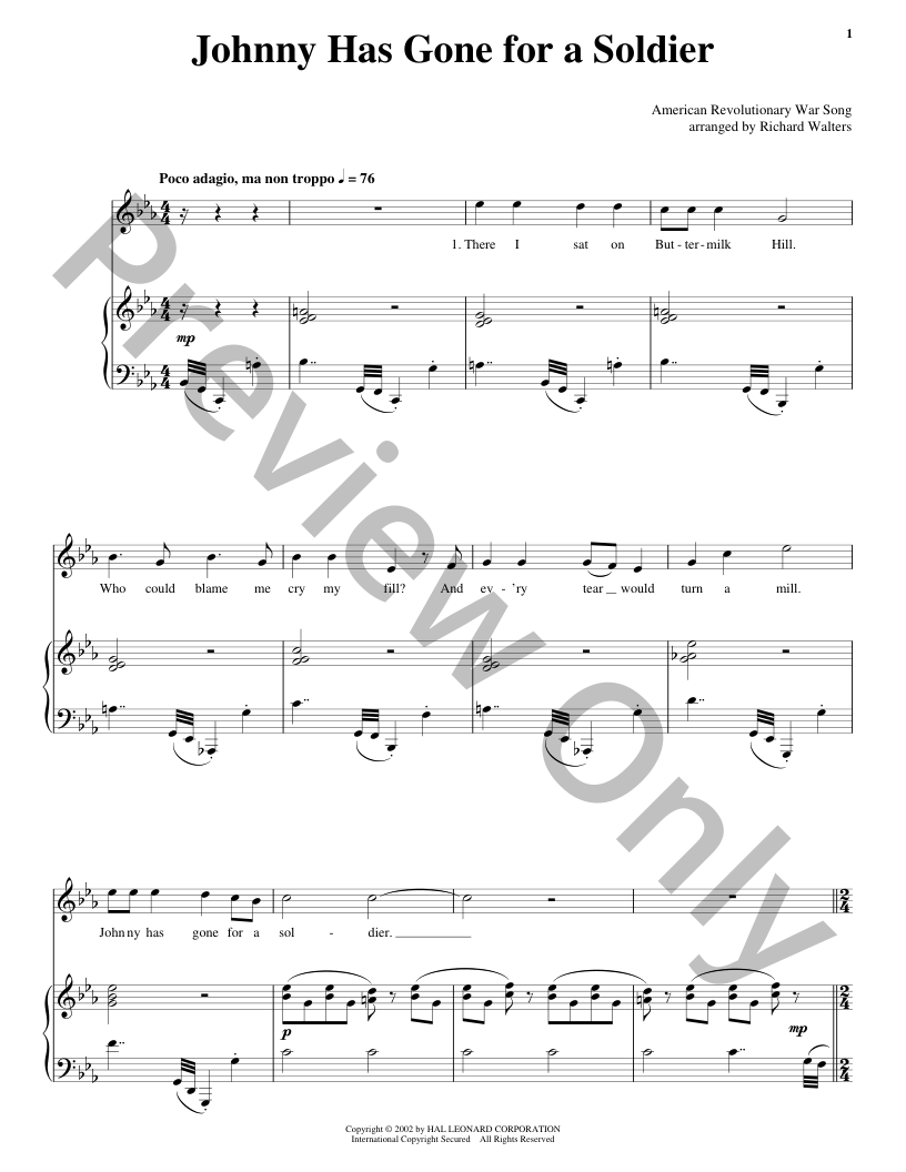 Johnny Has gone for a Soldier P/V/G Sheet Music | J.W. Pepper