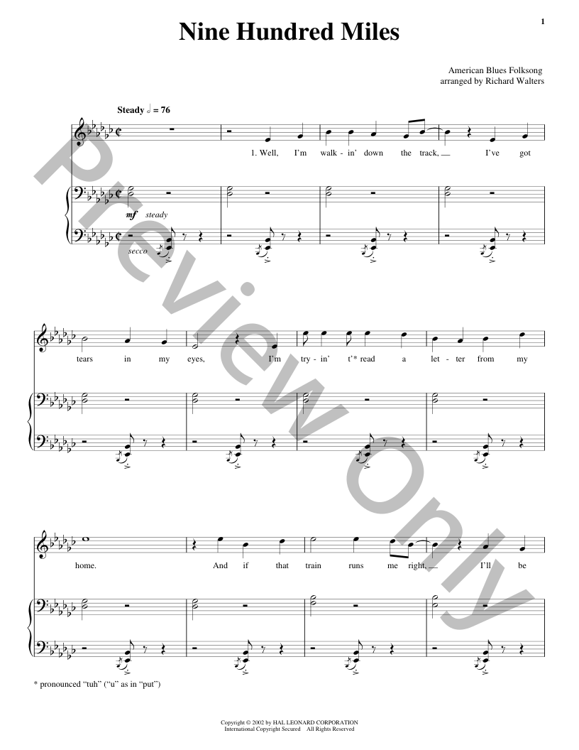 900 Miles P/V/G Sheet Music | J.W. Pepper