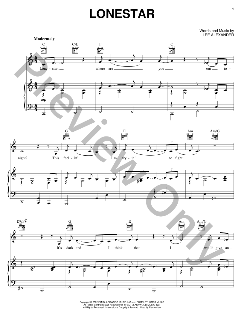 Lonestar P/V/G Sheet Music | J.W. Pepper