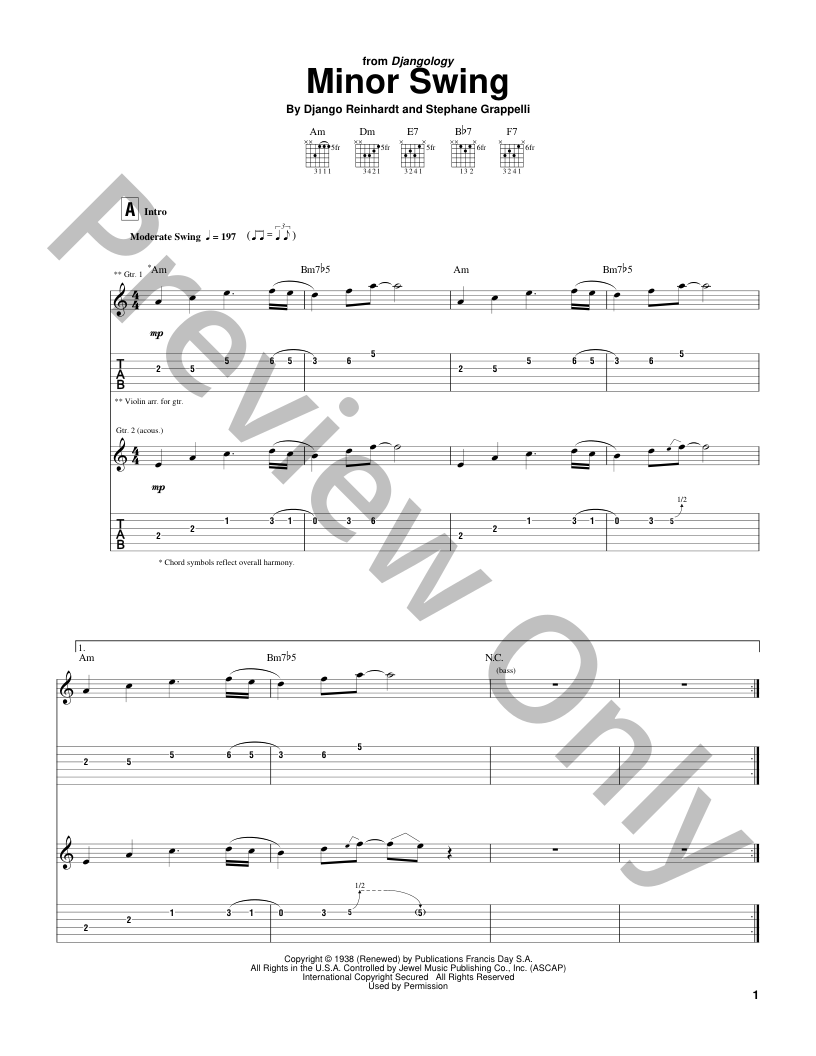 Minor Swing Guitar/Fretted Sheet Music | J.W. Pepper