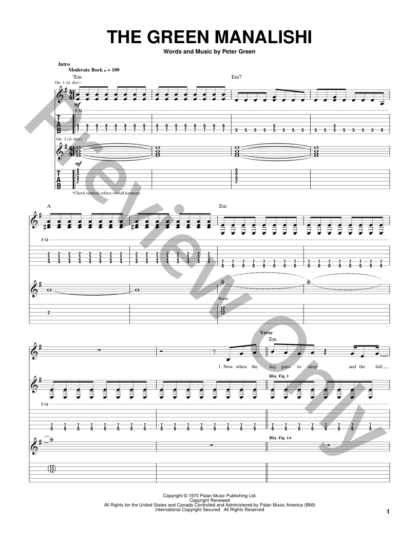 The Green Manalishi Guitar/Fretted Sheet Music | J.W. Pepper
