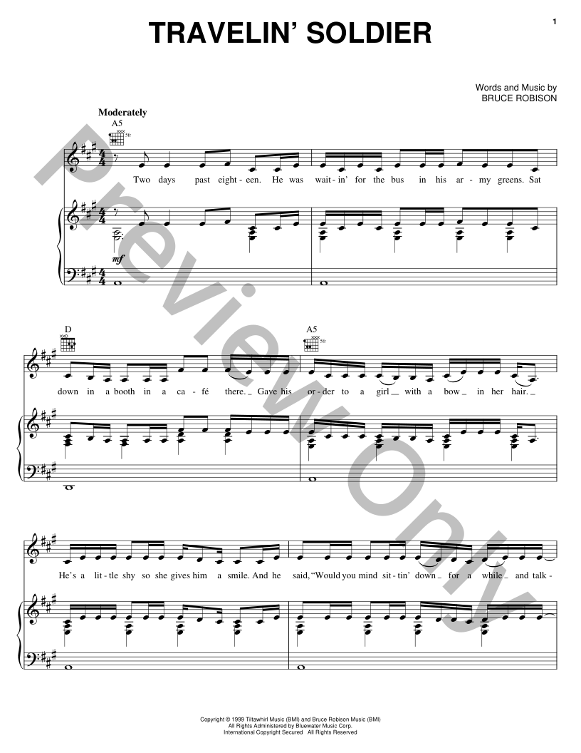 Travelin' Soldier P/V/G Sheet Music | J.W. Pepper