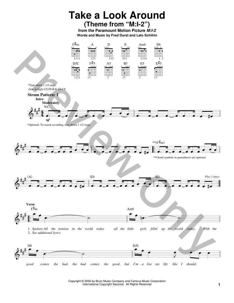Take a Look Around (Theme from m:i-2) Guitar/Fretted Sheet Music | J.W ...