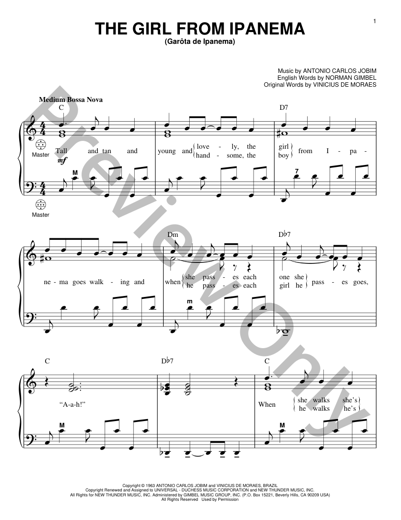 The Girl From Ipanema Garota De Ipanema Accordion Sheet Music Jw 9300