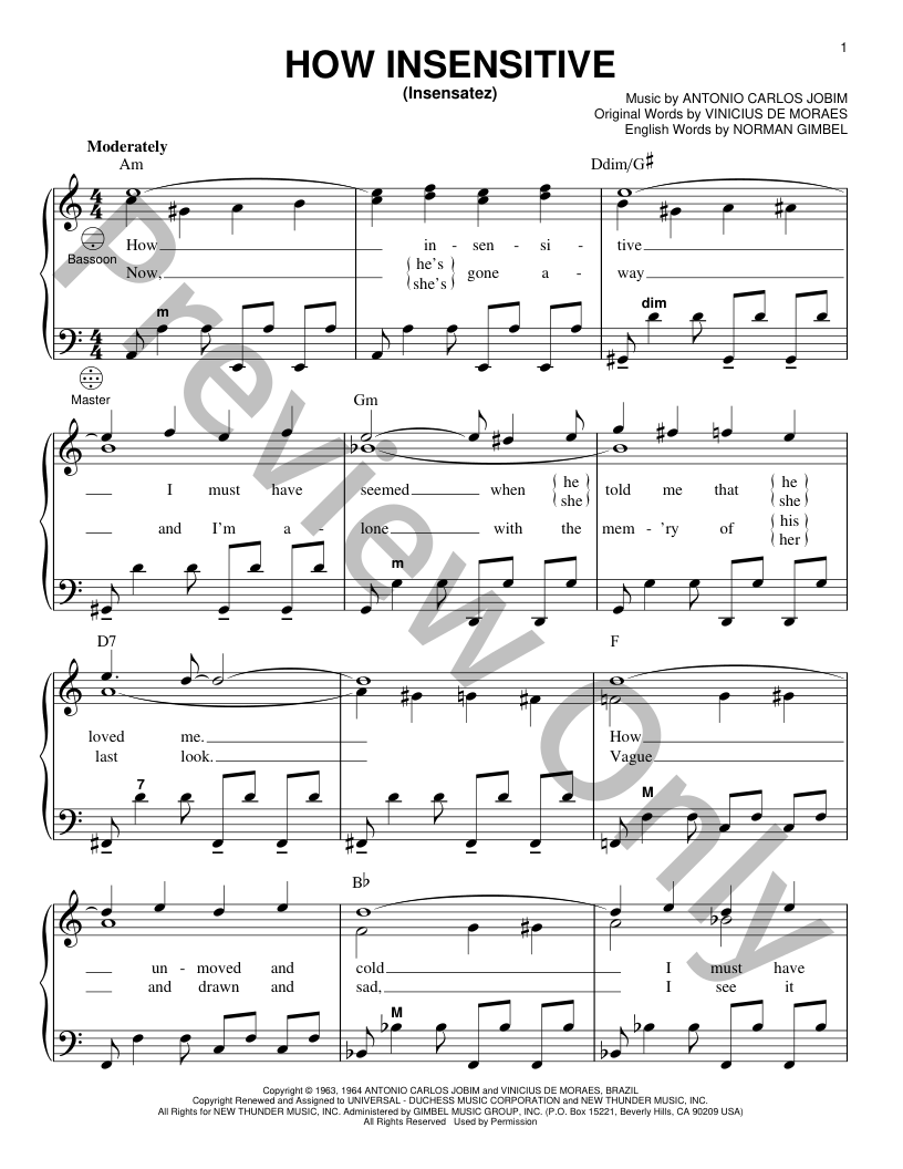 How Insensitive (Insensatez) (Accordion) Sheet Music | J.W. Pepper