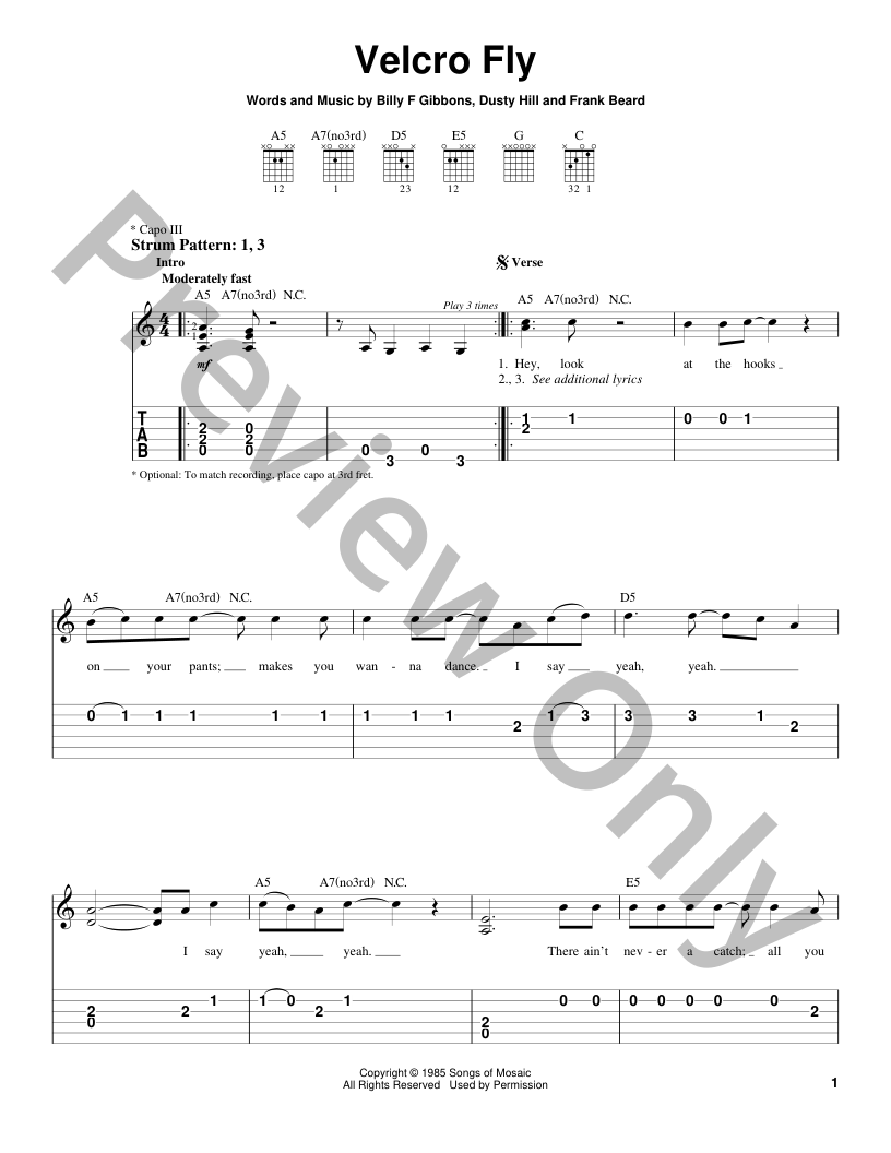 Velcro Fly Guitar/Fretted Sheet Music | J.W. Pepper