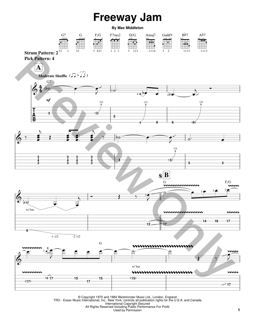 Freeway Jam Guitar/Fretted Sheet Music | J.W. Pepper
