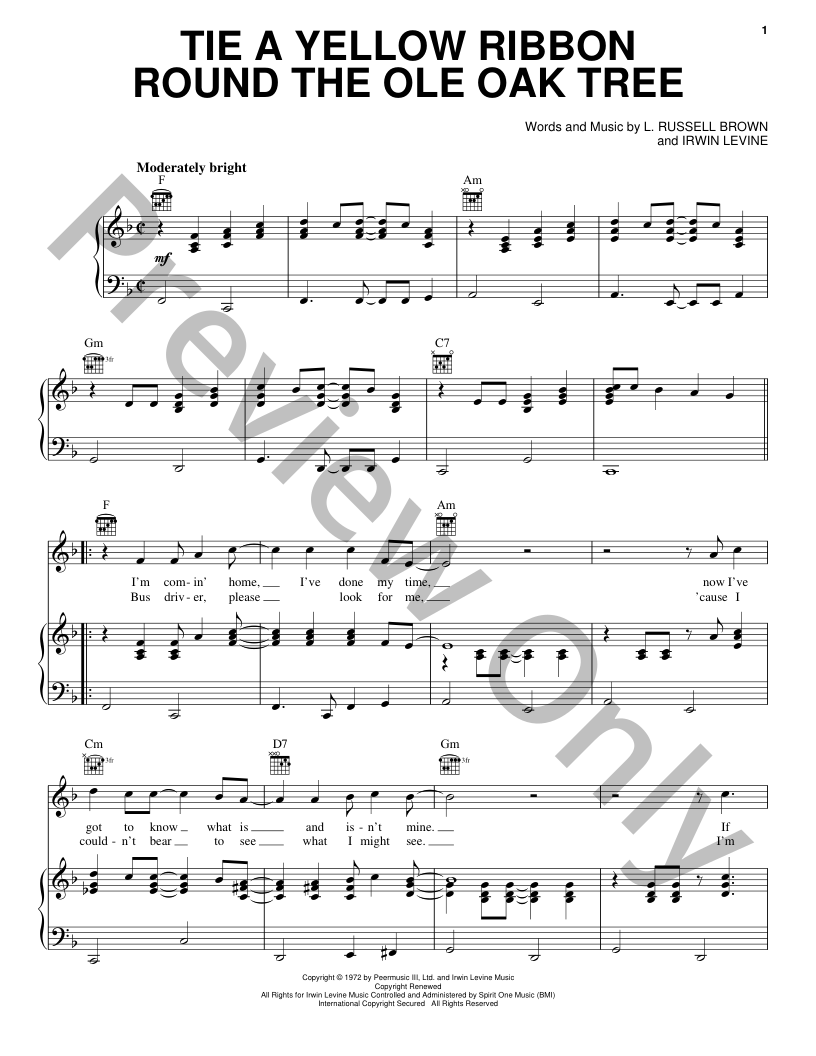Tie a Yellow Ribbon Round the Ole Oak Tree P/V/G Sheet Music | J.W. Pepper