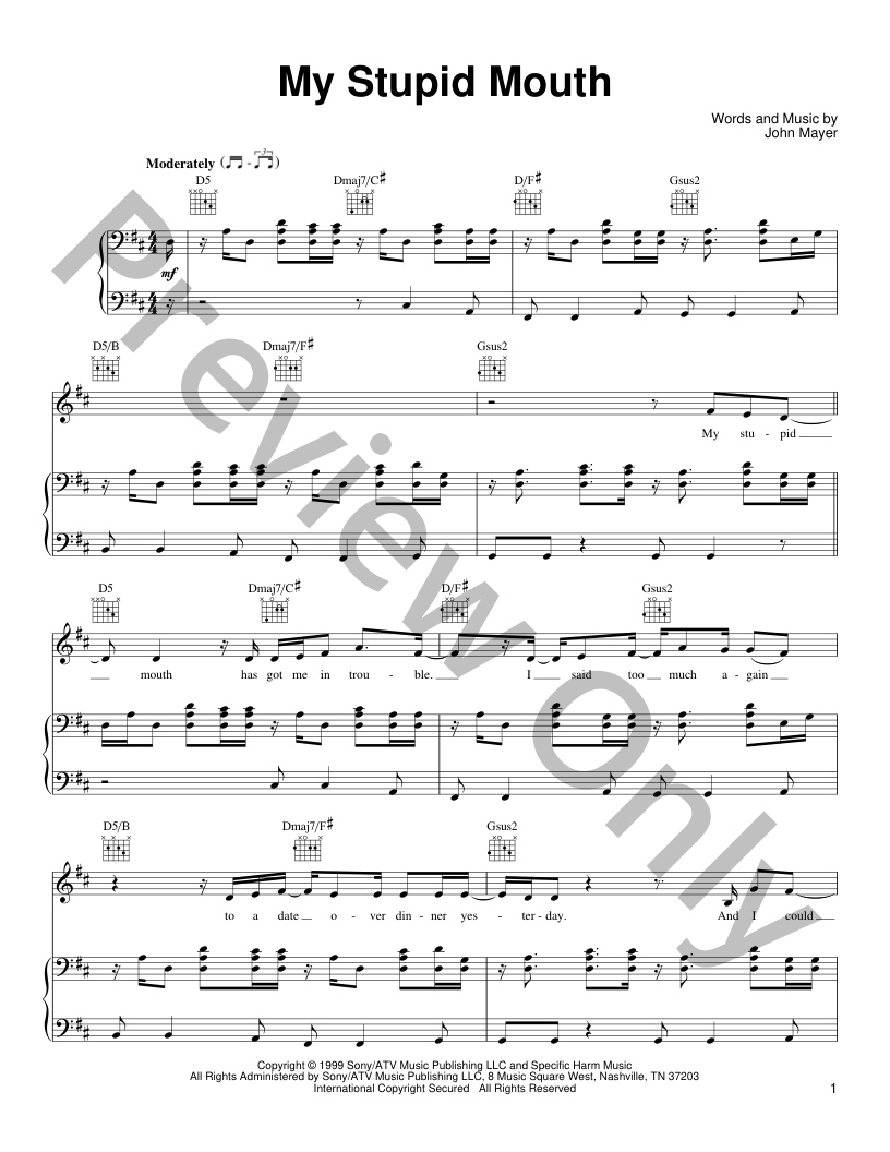 My Stupid Mouth P/V/G Sheet Music | J.W. Pepper